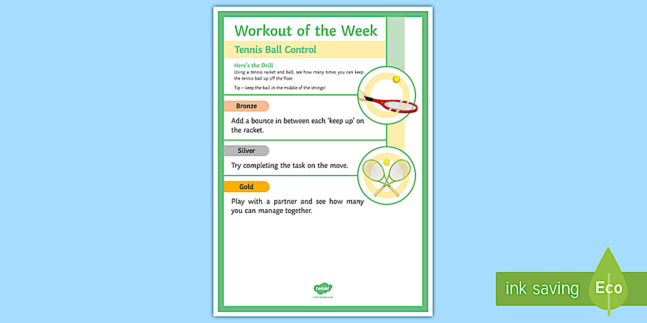 Workout of the Week: Tennis Ball Control Worksheet - Twinkl