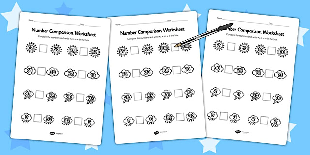 Weather Themed Number Comparison Worksheet (teacher made)