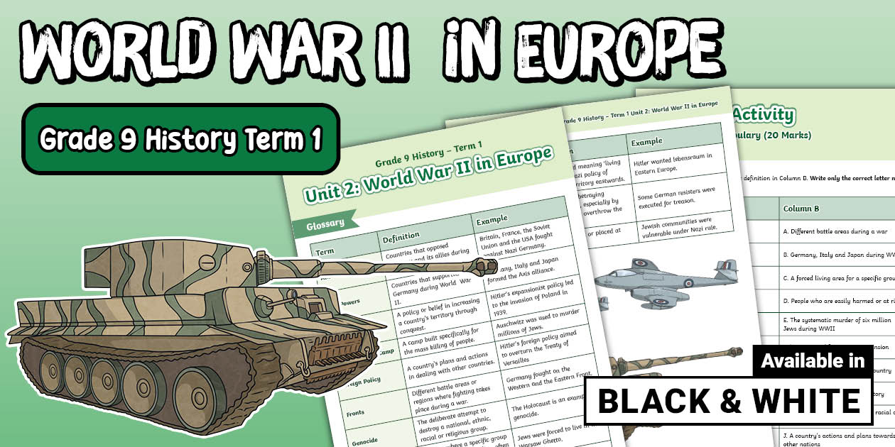 Grade 9 History Unit 2 World War II in Europe Glossary & Matching Activity