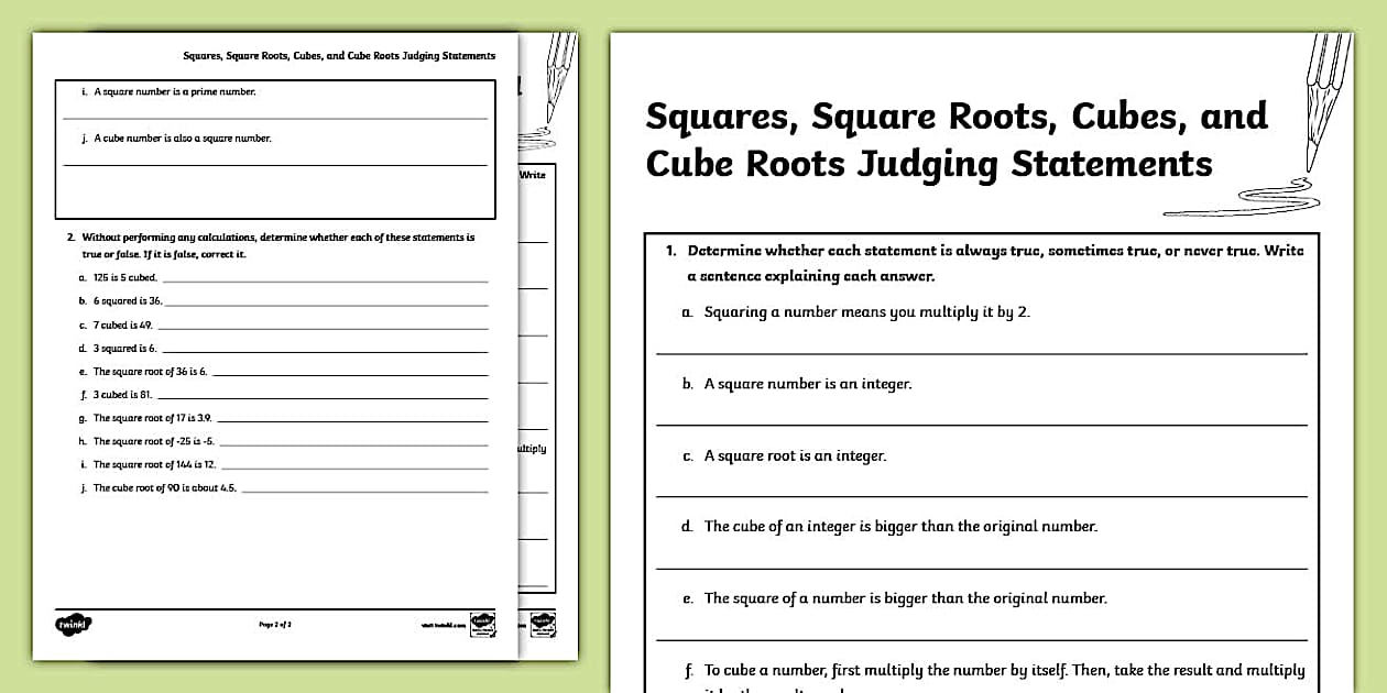 Eighth Grade Squares, Square Roots, Cubes, and Cube Roots Judging ...