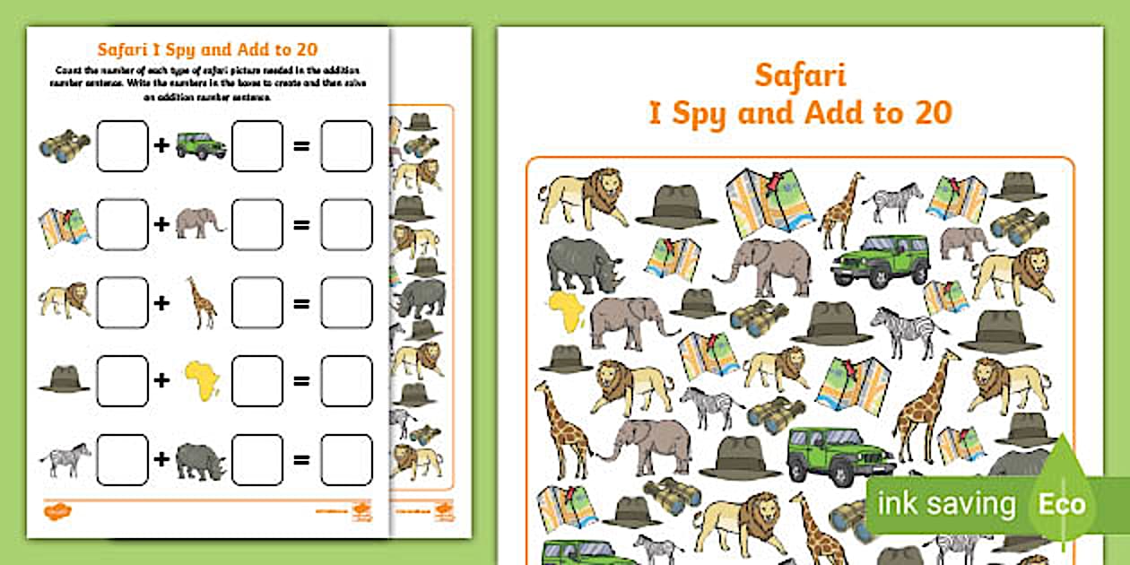 👉 Safari I Spy and Add to 20 - Twinkl