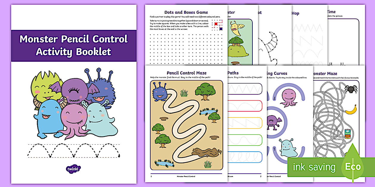 Monster-Themed Pencil Control A5 Activity Booklet - Twinkl