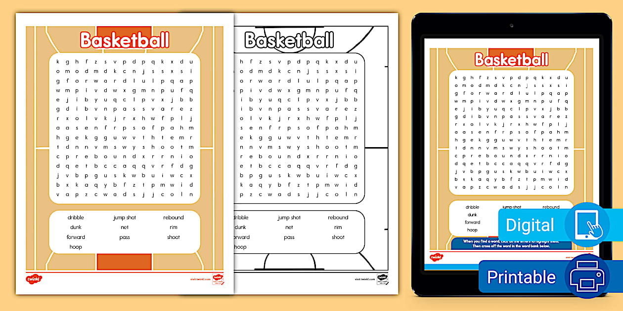 Basketball Key Vocabulary Search (teacher made) - Twinkl