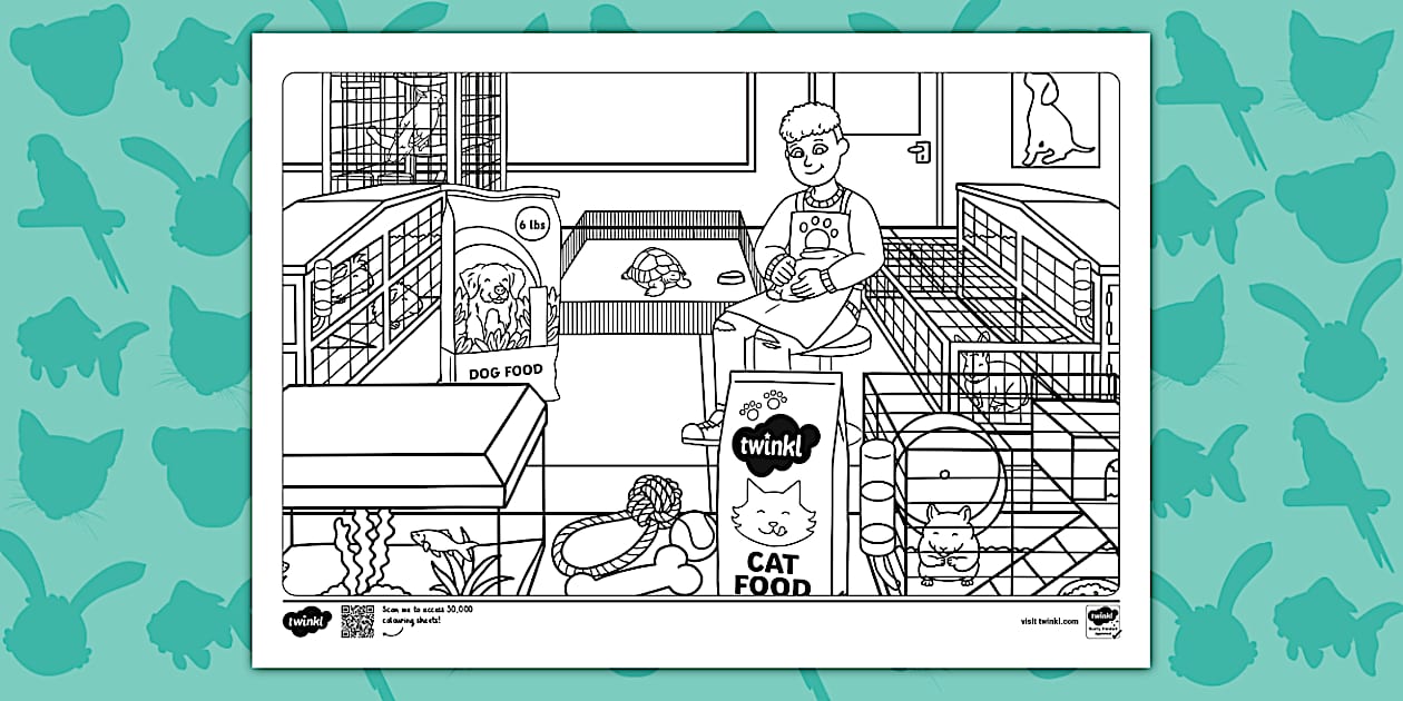 Inside the Pet Shop Colouring Sheet (teacher made) - Twinkl