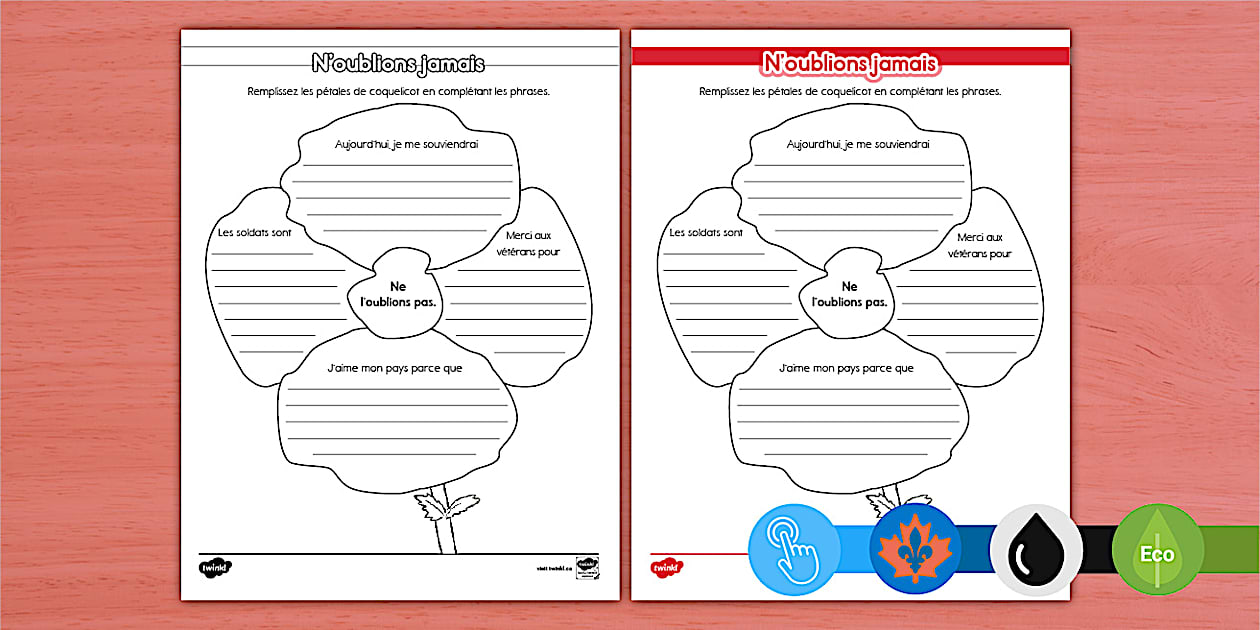 Lest We Forget Poppy Worksheet French (teacher made)
