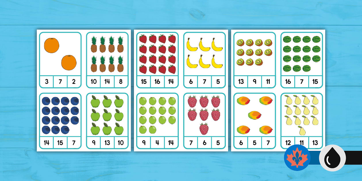 Fruit and Vegetables Counting to 20 Clip Cards French