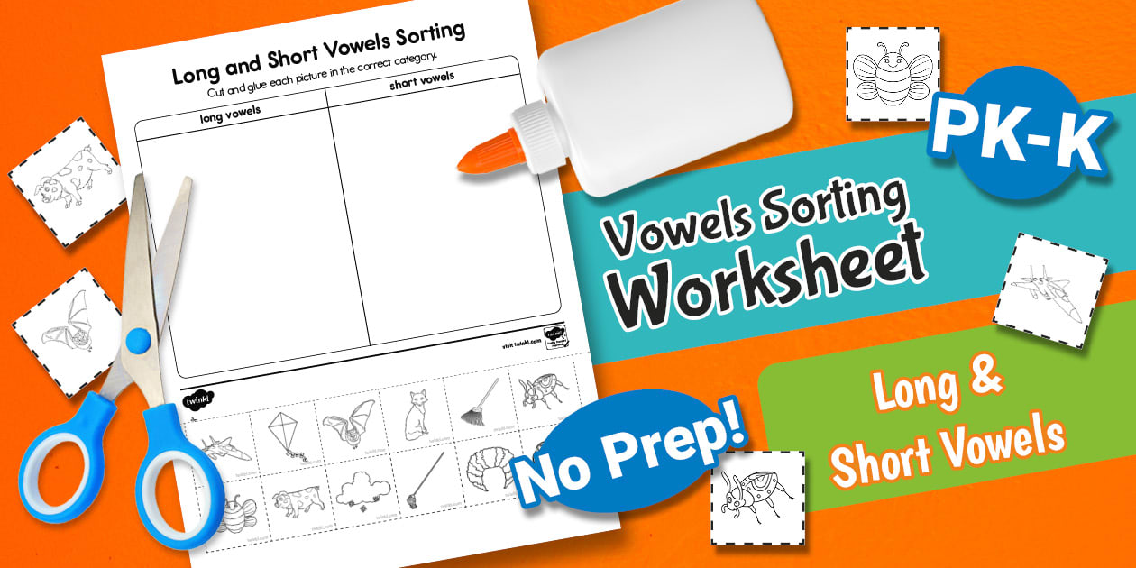 Long and Short Vowels Cut and Paste Sorting Worksheet
