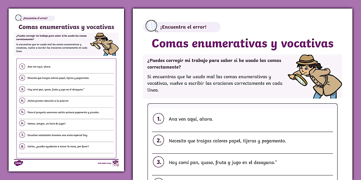Ficha de actividad: Uso de comas enumerativas y vocativas