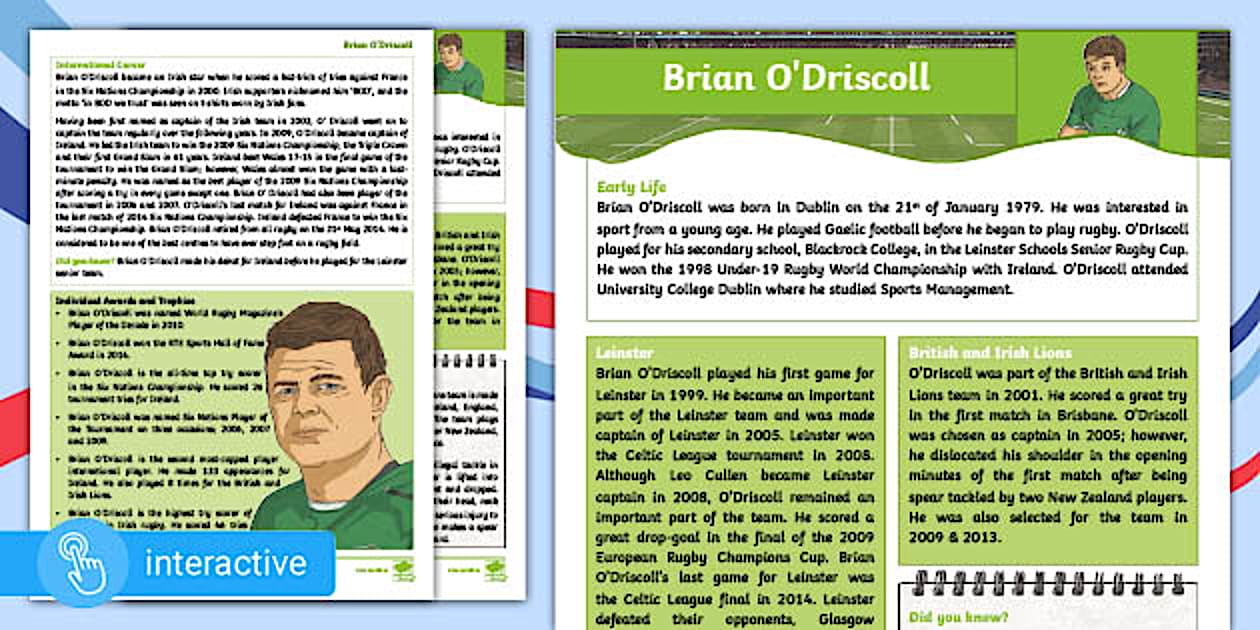 Middle Ability Brian O'Driscoll Differentiated Reading Comprehension ...