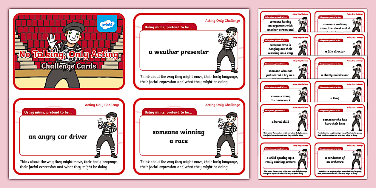 No Talking, Only Acting Challenge Cards (teacher made)