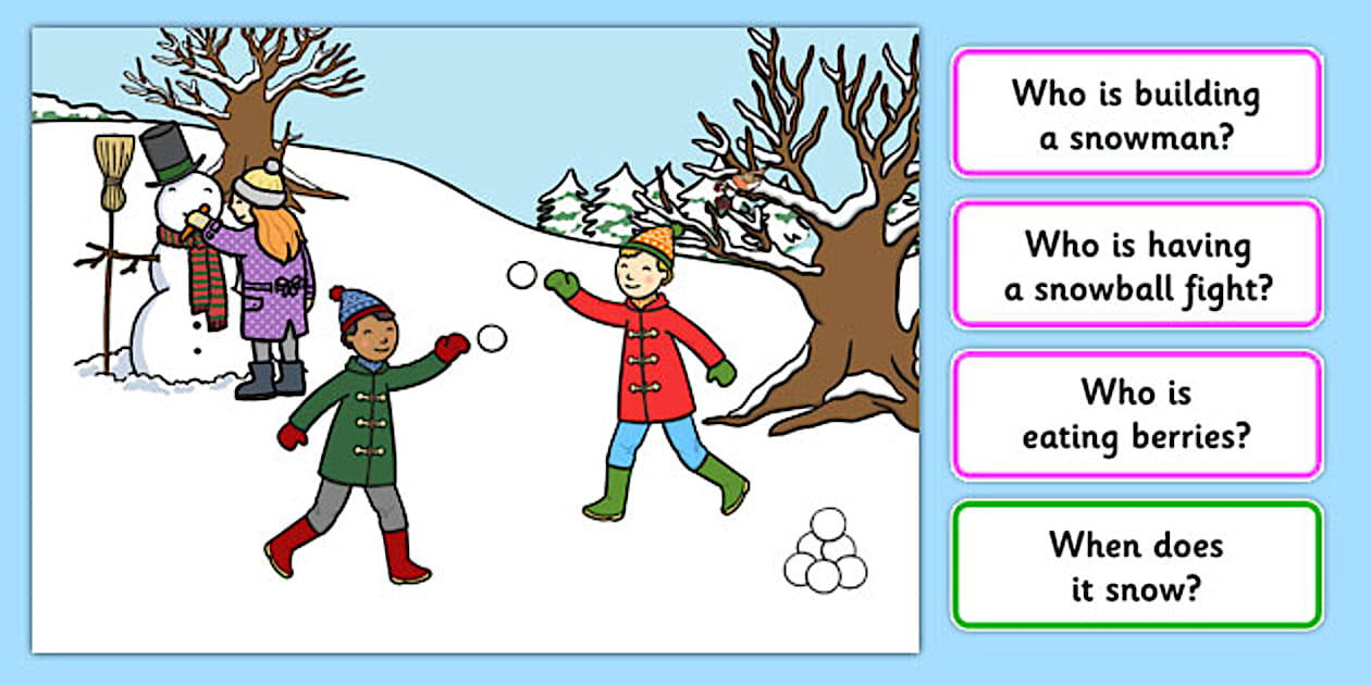 Snowy Day Picture and Questions (teacher made) - Twinkl