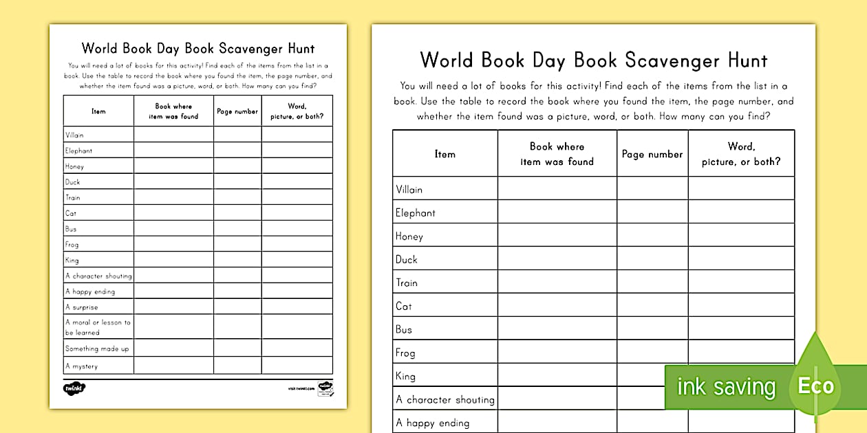 World Book Day Scavenger Hunt – Twinkl USA Resources