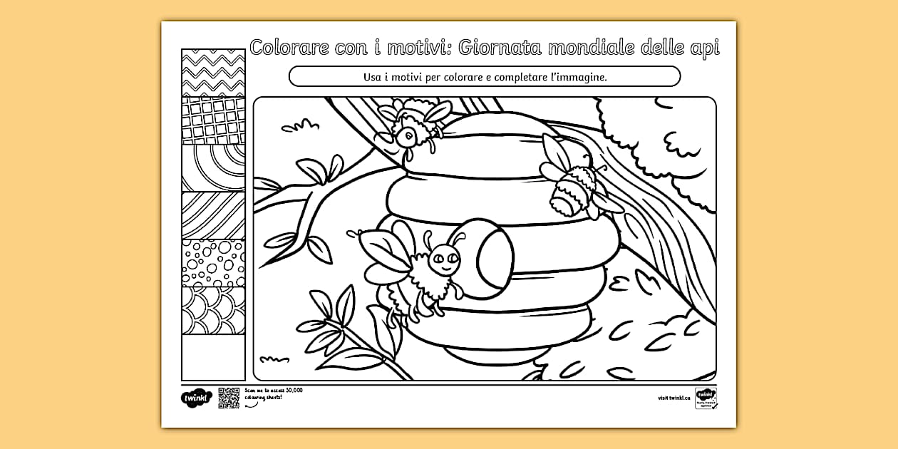 Colorare con i motivi: Giornata mondiale delle api - Twinkl