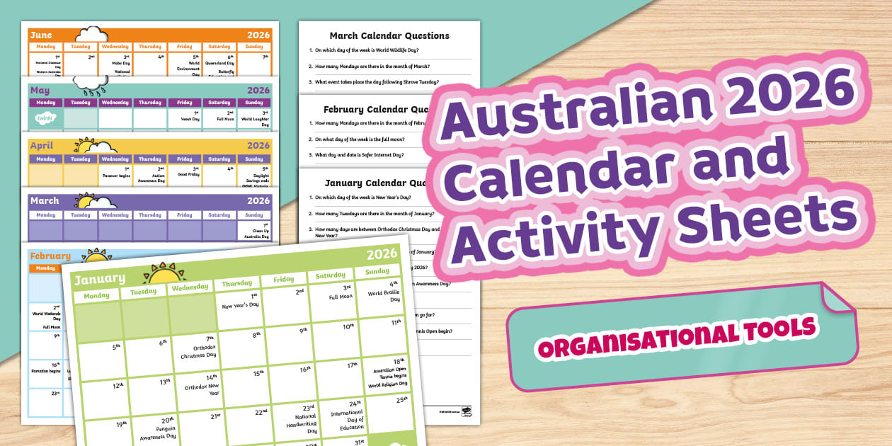 Australian 2026 Calendar and Activity Sheets