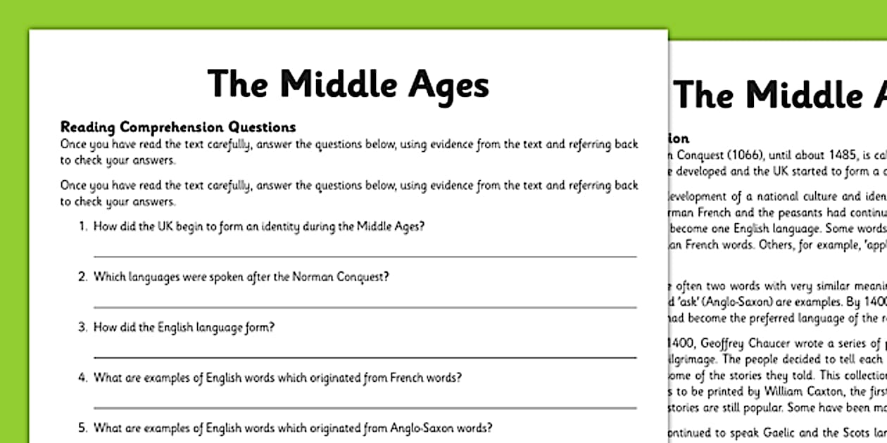 Editable Middle Ages Differentiated Reading Comprehension Activity