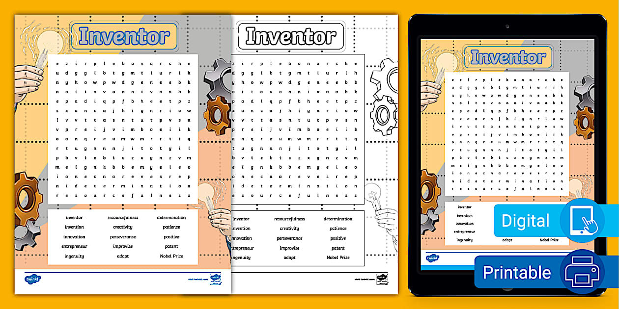 Inventor Word Search for 3rd-5th Grade (teacher made)