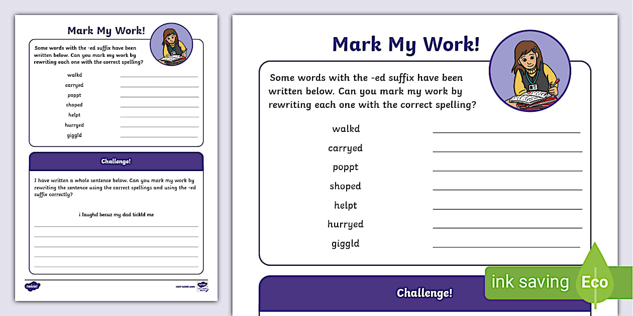 Mark My Work! -ed Suffix,ed suffix (Teacher-Made) - Twinkl
