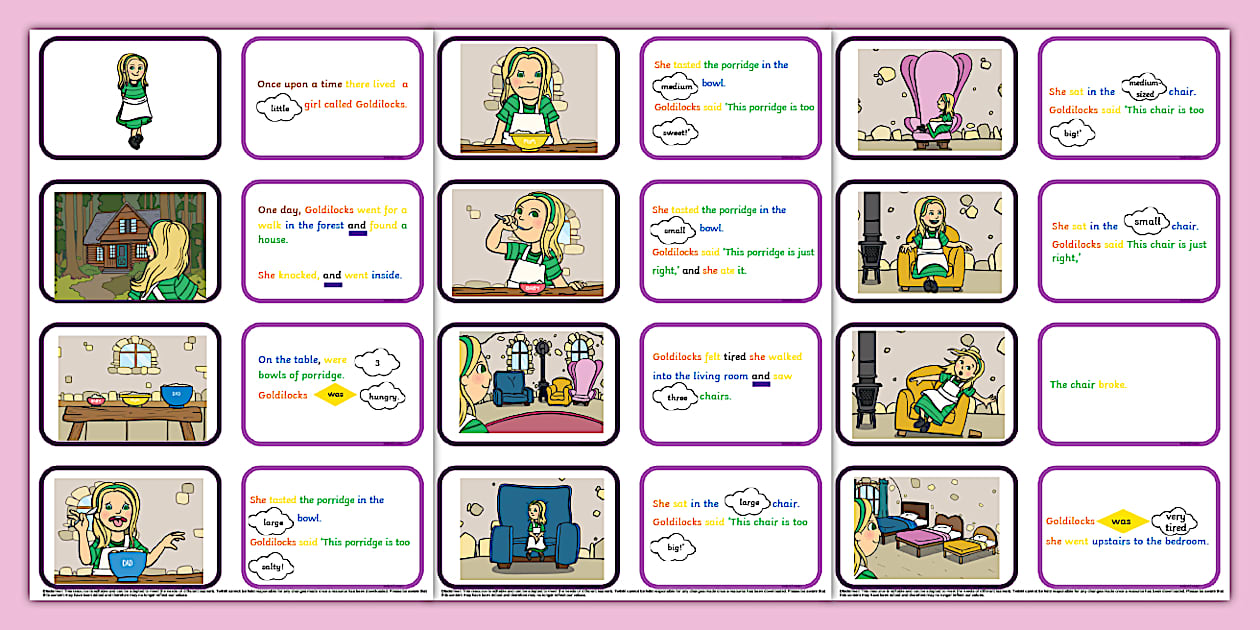 Goldilocks and the Three Bears Colourful Semantics Cards.