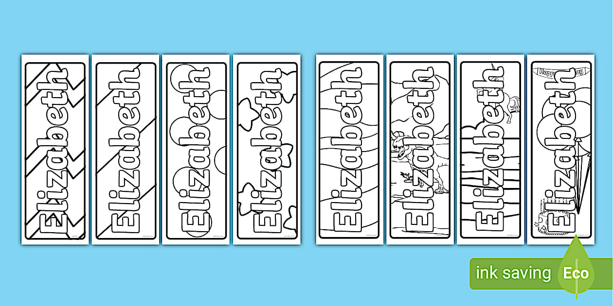 Elizabeth Name Simple Colouring Bookmarks | Twinkl | KS1
