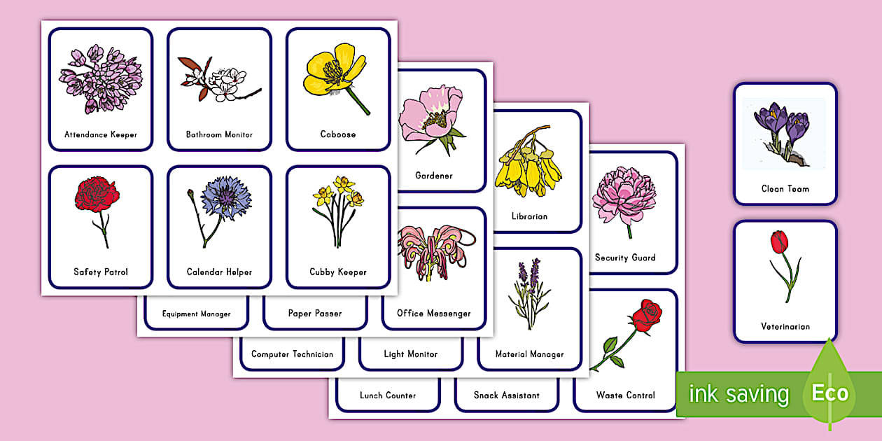 Floral Classroom Jobs Square Cards