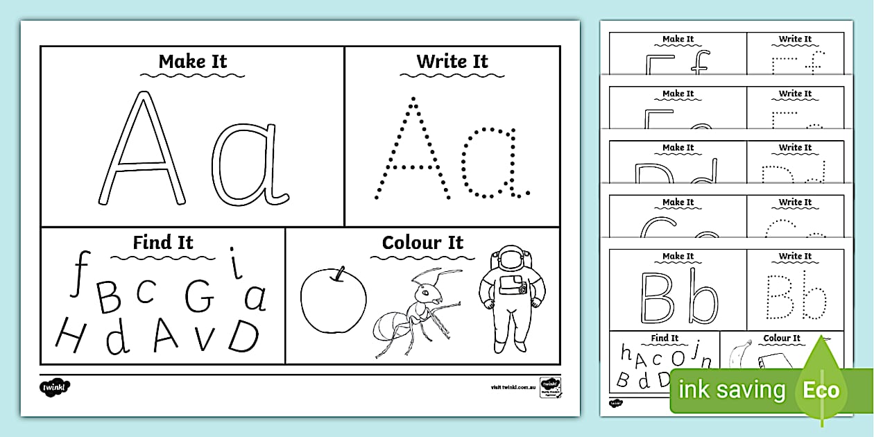 Alphabet Preschool Worksheets - EYLF - English - Twinkl
