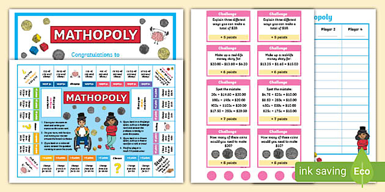 Change from $20 Mathopoly Board Game (Teacher-Made) - Twinkl