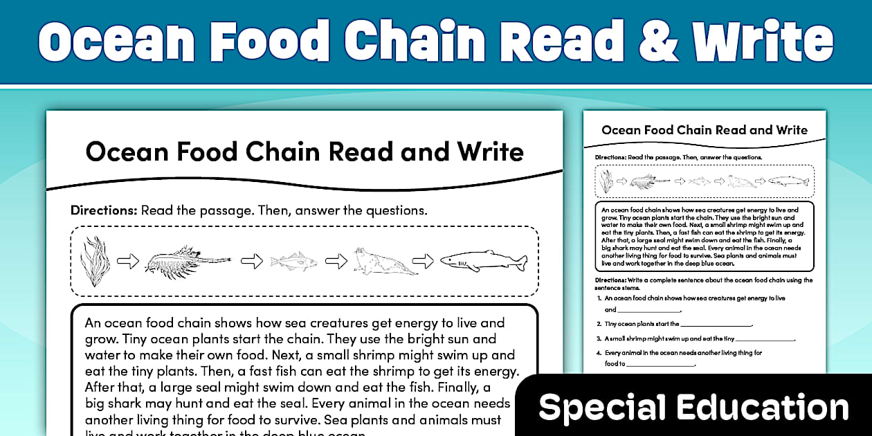 Ocean Food Chain Read and Write With Sentence Stems