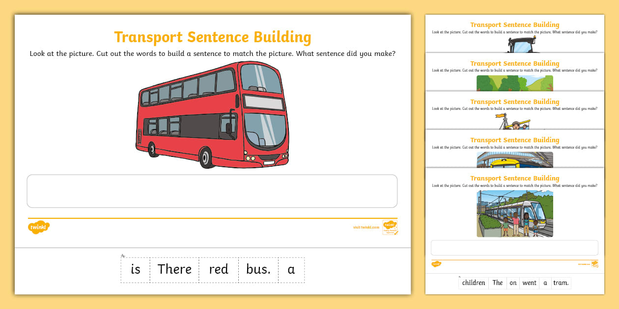 Transport Sentence Building Cut and Stick Activity | Twinkl