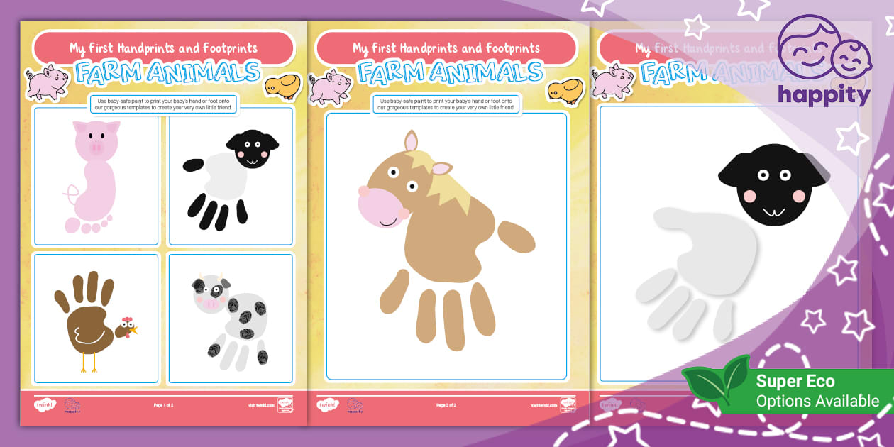 Farm Animals-Themed Hand and Footprint Art Activity - Twinkl