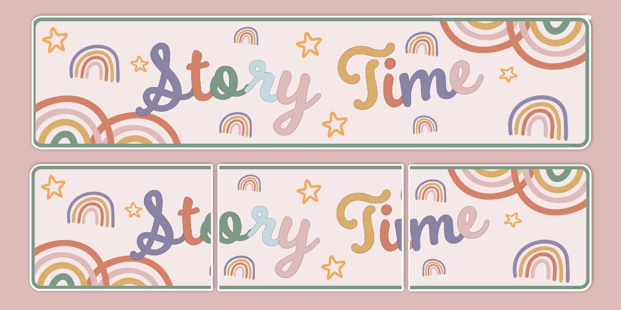 Muted Rainbow Themed Story Time Display Banner - Twinkl