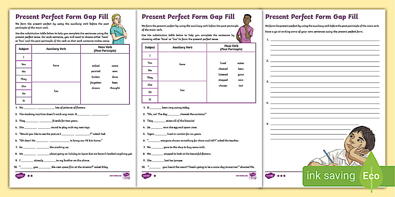 Present Perfect Form Gap Fill Differentiated Worksheet