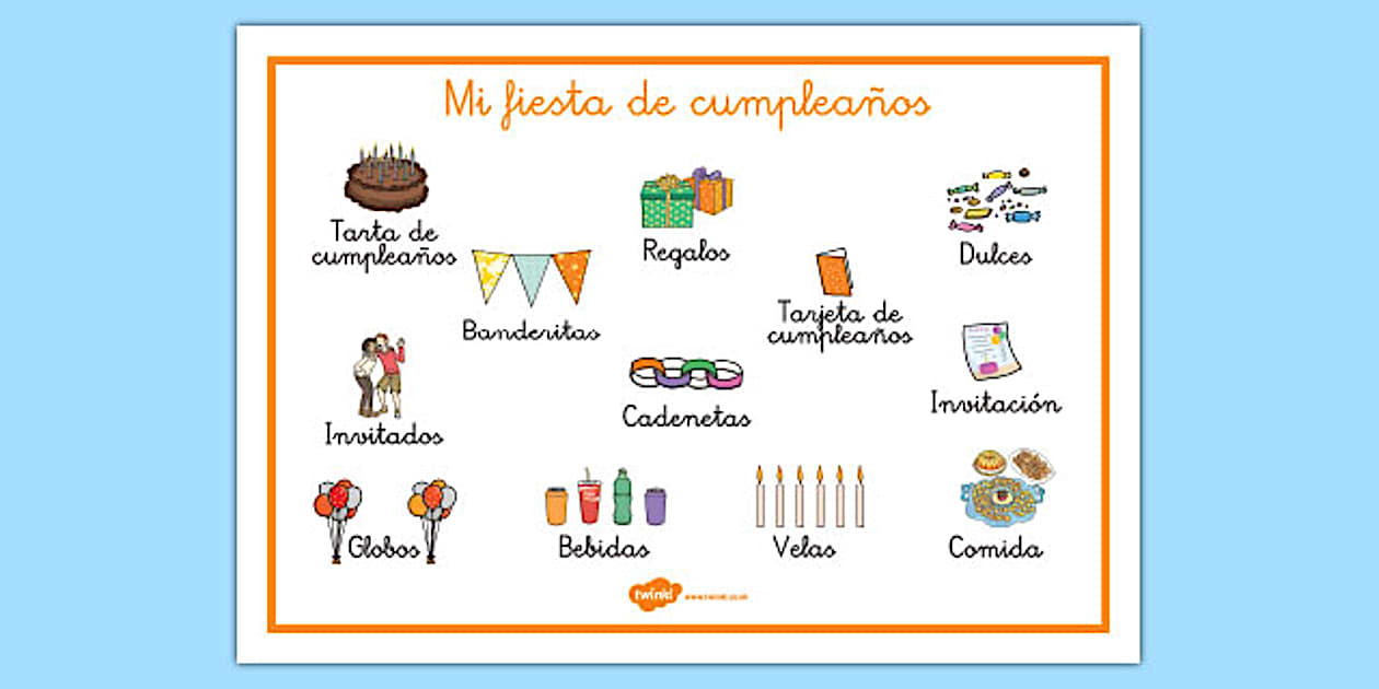 Tapiz de vocabulario Mi fiesta de cumpleaños - Twinkl