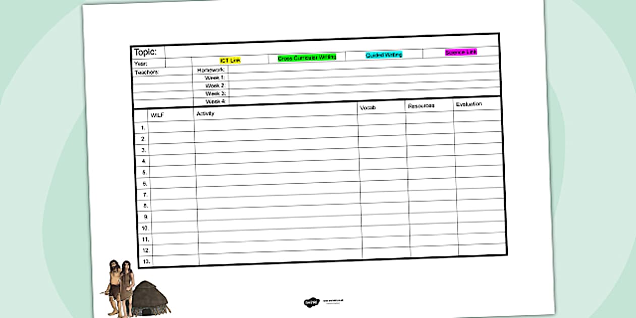Stone Age Themed Mid Term Planning Template - lesson plans