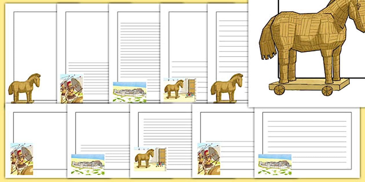 Black and White The Trojan Horse Page Borders (teacher made)