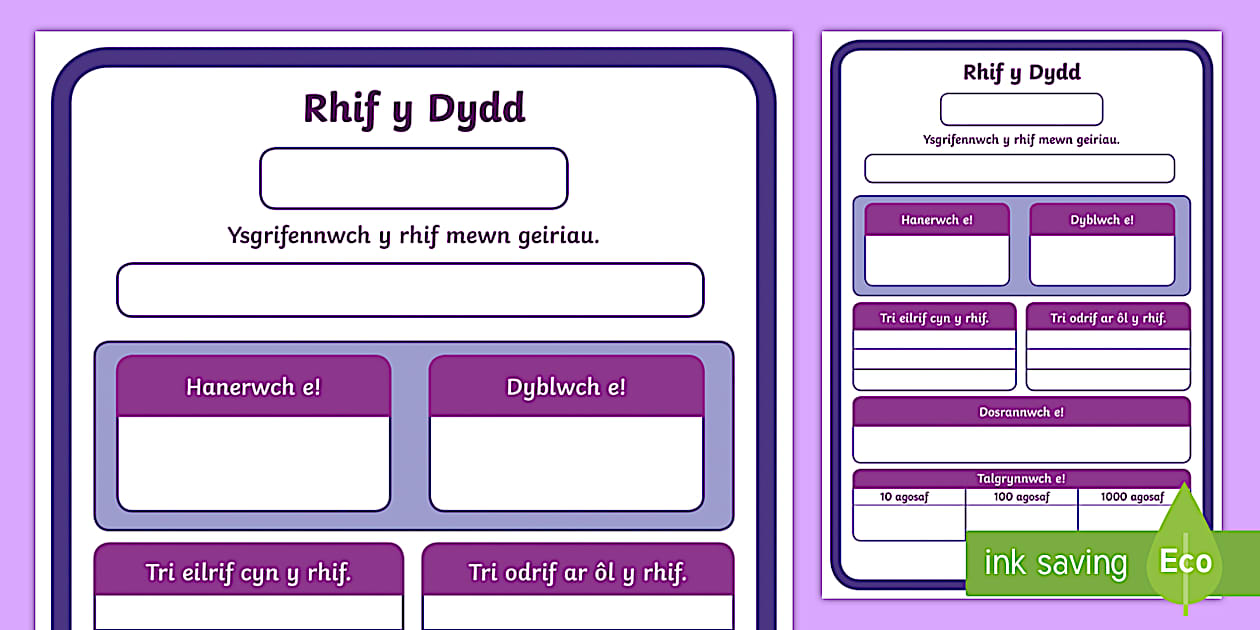 Editable Poster Her Rhif y Dydd (teacher made) - Twinkl