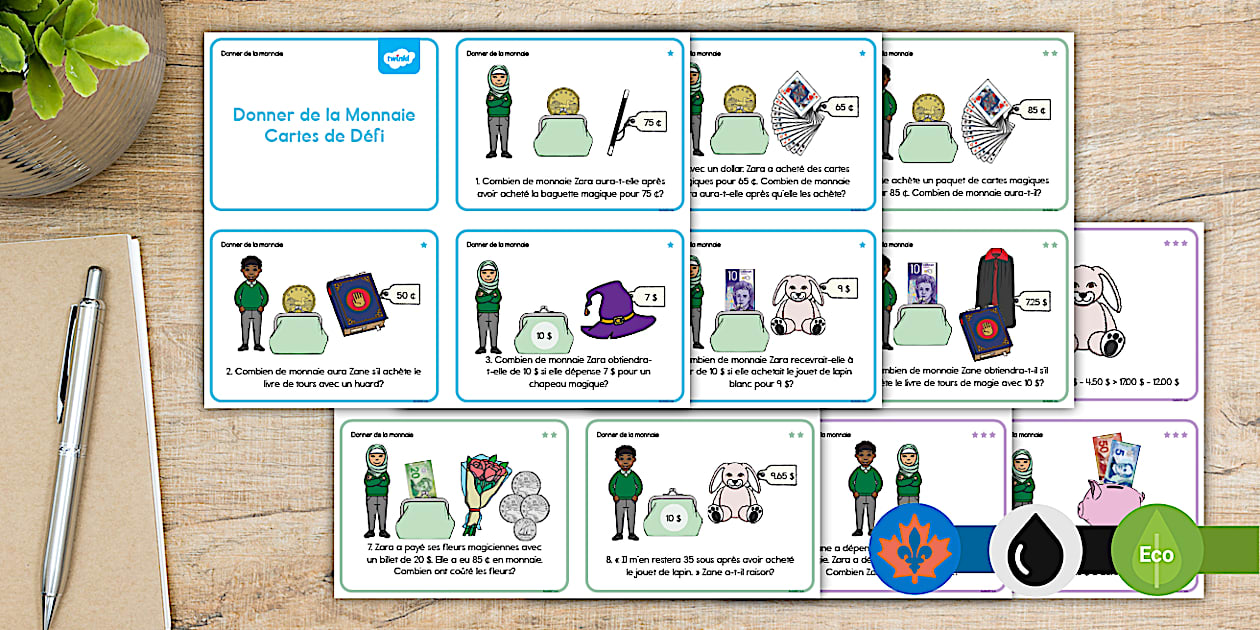 Canadian Money Giving Change Challenge Cards French - Twinkl