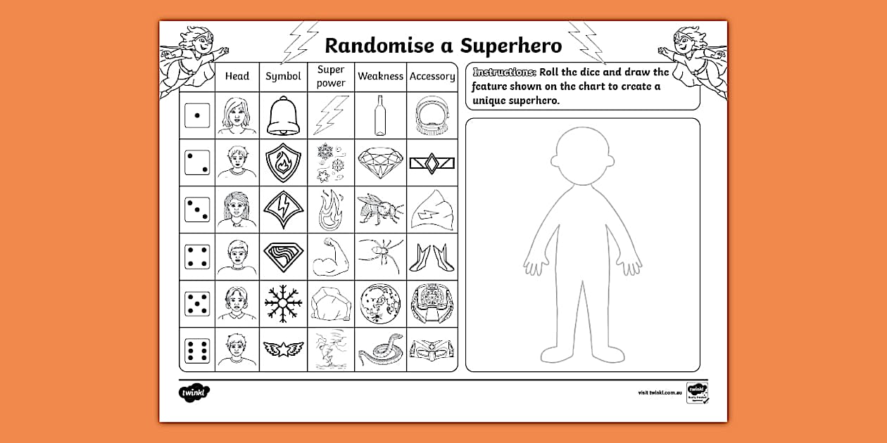 Randomise a Superhero Drawing Template (teacher made)