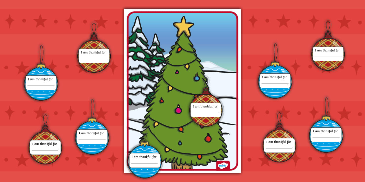 Thankful Christmas Tree Cut-Outs (teacher made) - Twinkl