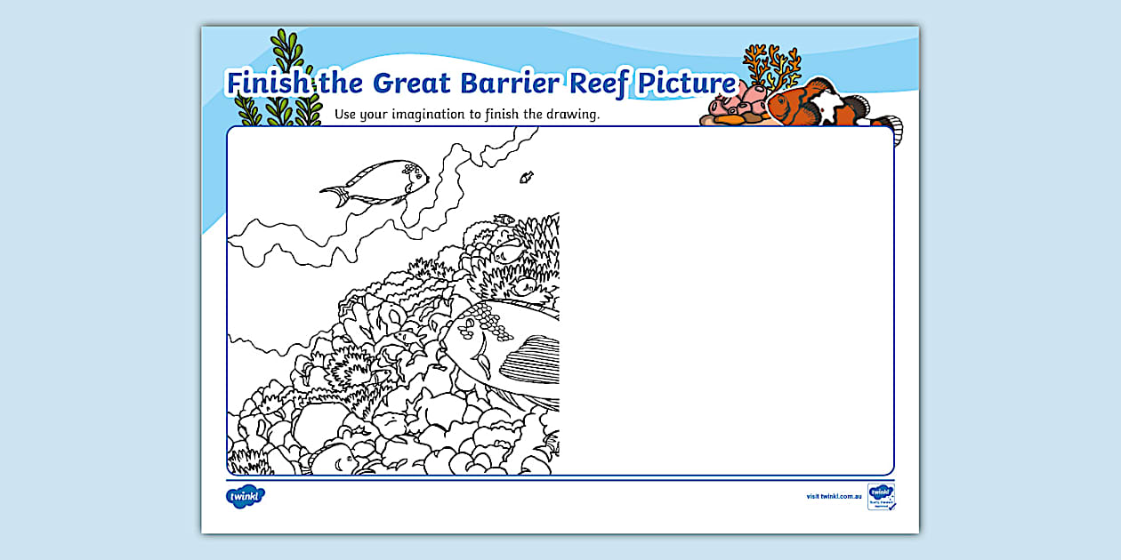 Finish the Great Barrier Reef Picture Worksheet - Twinkl