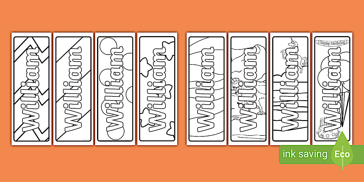 William Name Simple Colouring Bookmarks | Twinkl | KS1
