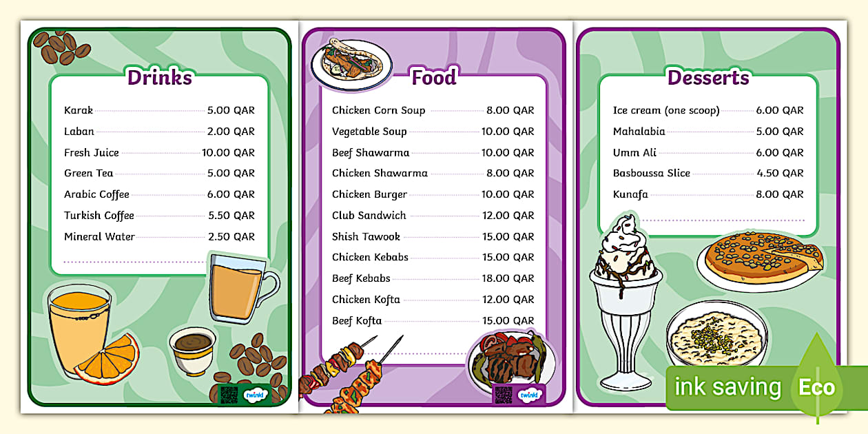 Cafe Menu (Qatar) (teacher made) - Twinkl