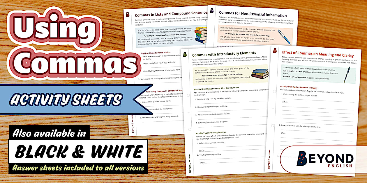 Using Commas - Activity Sheets