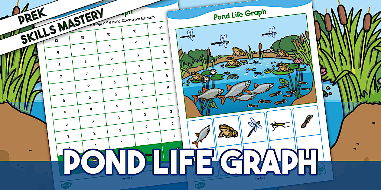 Prekindergarten Pond Life Count and Graph Worksheet - Twinkl