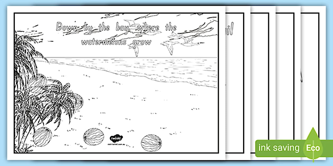 Down by the Bay, Where the Watermelon Grow Colouring Pages