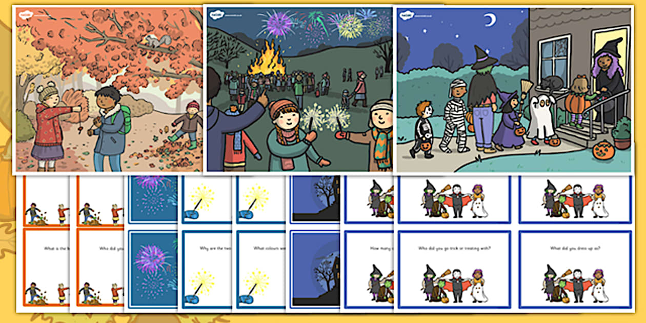 Editable Autumn Scenes and Question Cards Pack - Twinkl