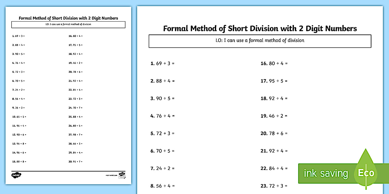 Bus Stop Method Long Division Worksheet (teacher made)