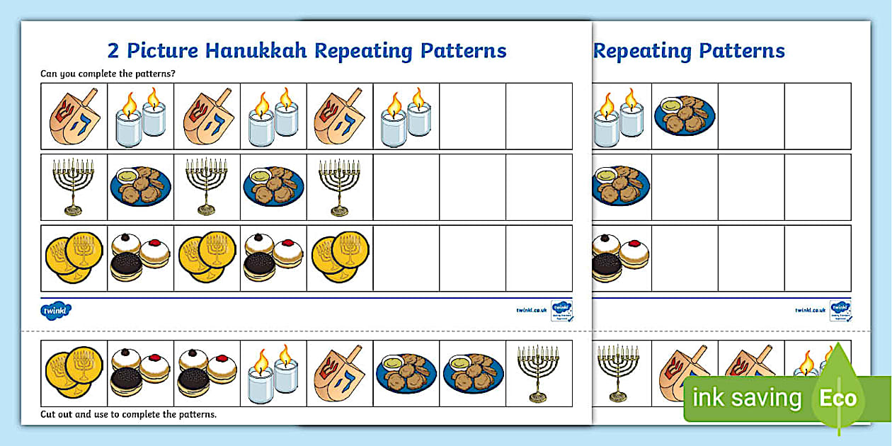Hanukkah Pictures Repeating Patterns Activity Sheets