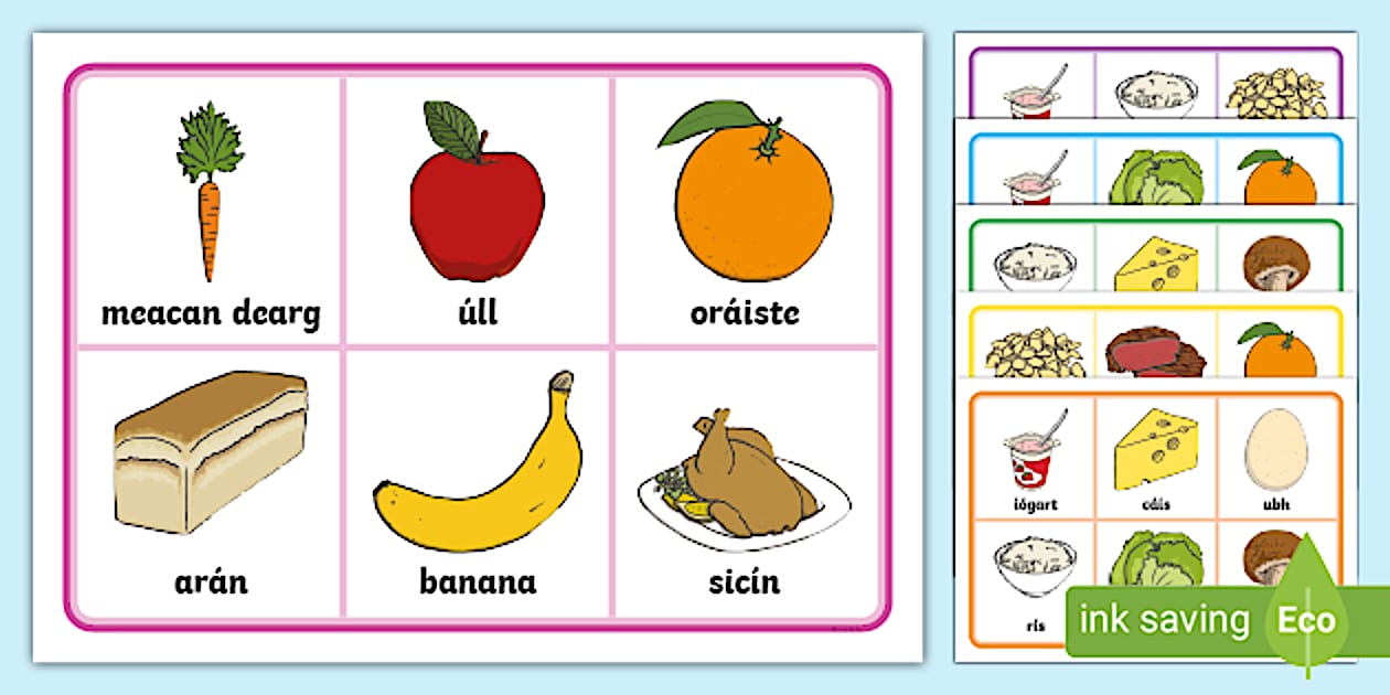 Healthy Eating Food Bingo Gaeilge (teacher made) - Twinkl