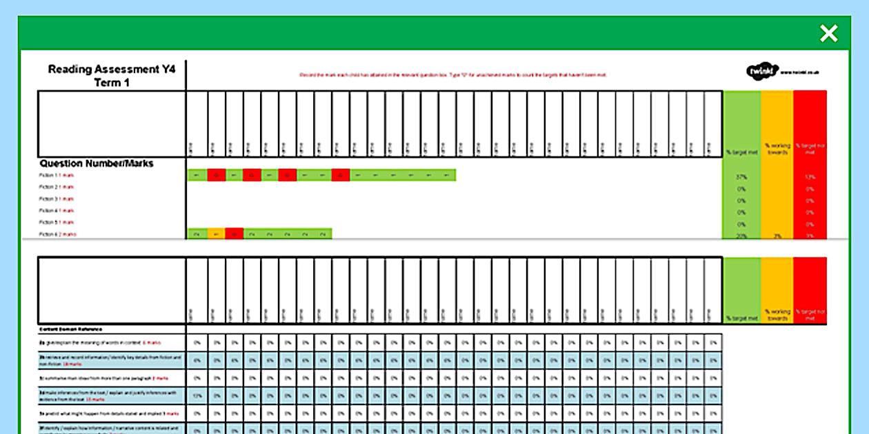 Year 4 Reading Assessment Spreadsheet Term 1 (teacher made)