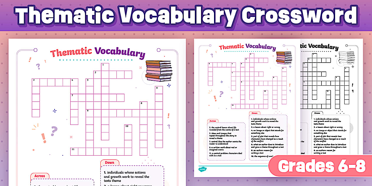 Thematic Vocabulary Crossword for 6th-8th Grade | Twinkl USA